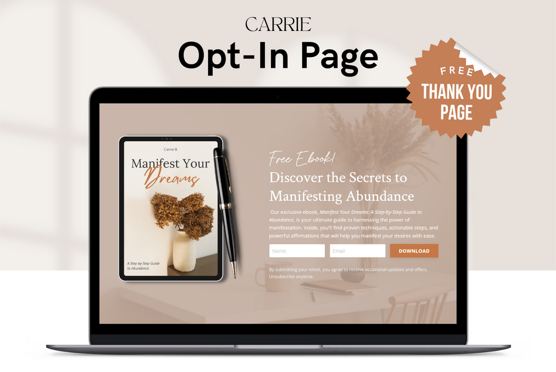 Carrie | Opt-In Form Template (2 Pages) – Kajabi Templates